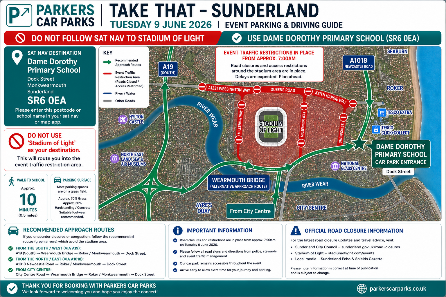 Take That Sunderland Parking Guide 2026 | Road Closures